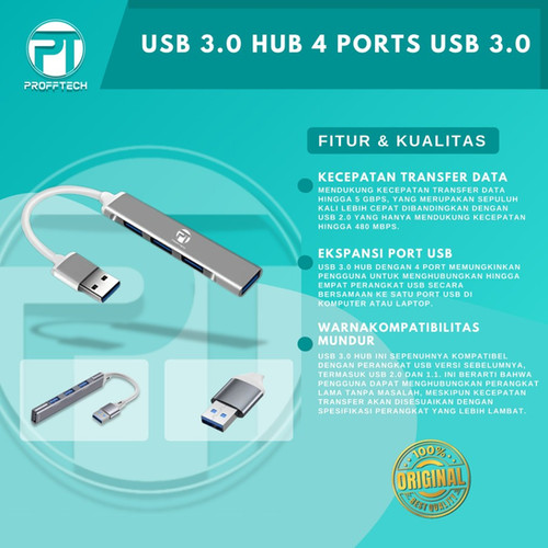 Usb 3.0 Usb Hub Slim Otg Adapter To 4 Port Usb-A | ProffTech