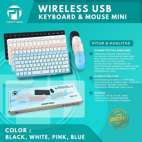 Paket Keyboard Mini Wireless + Mouse Wireless Silent Premium | ProffTech