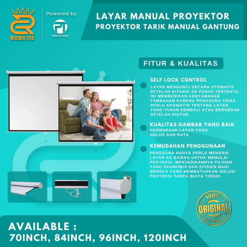 Screen Projector 70" Wall / Layar Proyektor 70 Tarik Manual Gantung ...