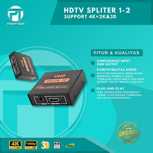 Hdmi Splitter 2 Port Full Hd 3d 4k Uhd Hdmi Spliter 1 In 2 Out - 1-2 ...