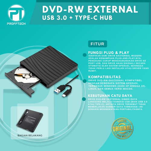 Dvd-Rw External Usb 3.0 + Type-C Hub Original Profftech | ProffTech