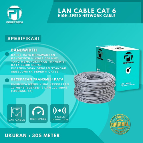 Kabel Lan Cat 6 1 Roll 305 Meter Indoor Original Profftech | ProffTech