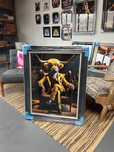 Highland Cow Dapper Suit Liquid Art Frame | Showy