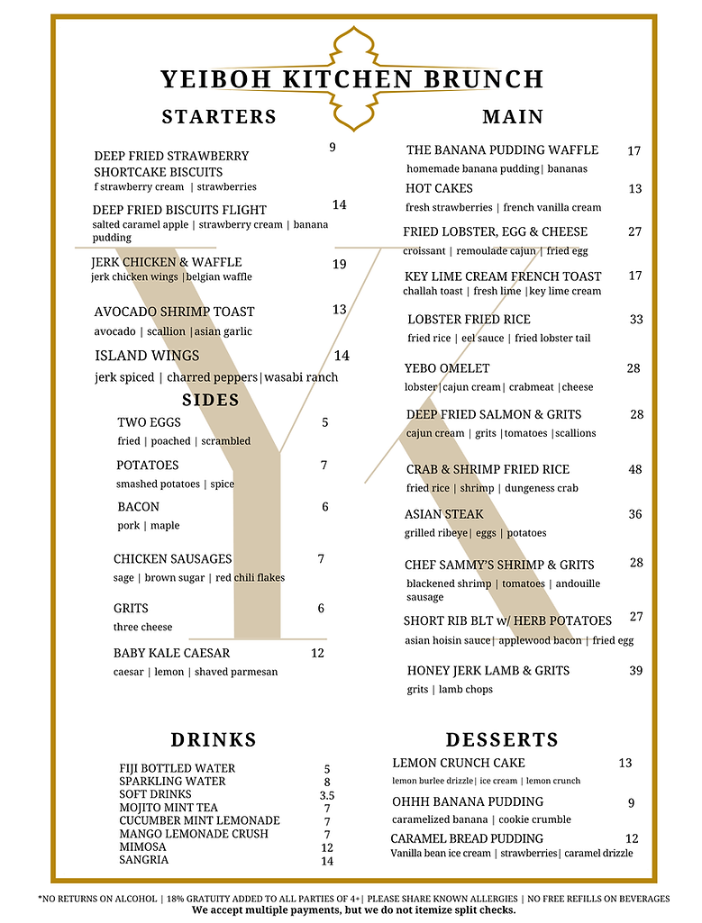 YEIBOH Menu | Yebo Kitchen