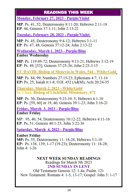 Sunday, February 26th, 2023 LENT