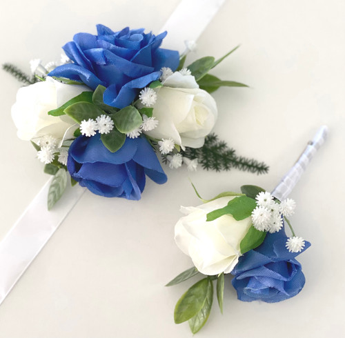 Rustic Blue Rose Corsage Set by Floret Designs