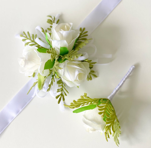 Budget-Friendly White Rose Wrist Corsage Set | Floret Designs