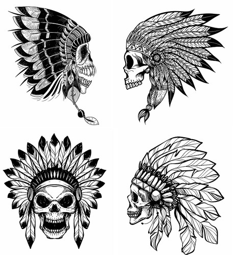 Indian Skull tattoo svg flathead headdress drawing black and white clip ...