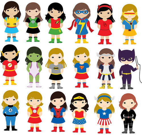 Girls Superhero Costumes svg clip art drawing bundle image | Drawn
