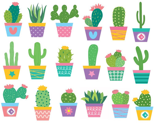 Colored Cactus svg drawing bundle image clip art | Drawn