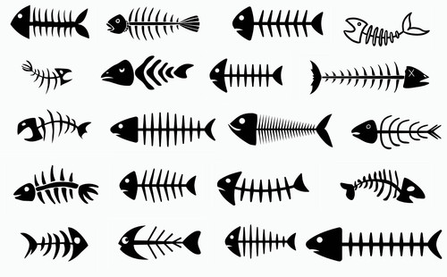 Fish bone arrow svg bundle black and white clip art image | Drawn