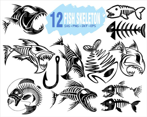 FISH SKELETON 🐟 Fish bone svg piranha svg fish svg fish skull svg ...