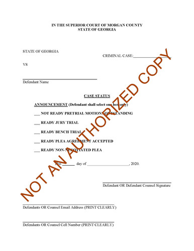 Criminal Jury Trial Case Status Form | Jody M. Higdon