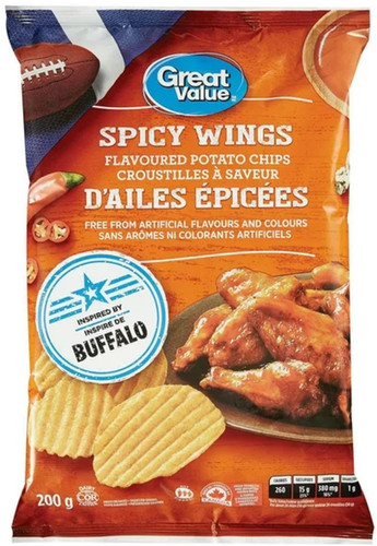 Great Value Spicy Wings Flavoured Potato Chips 200g | CanadianFoodToUsa