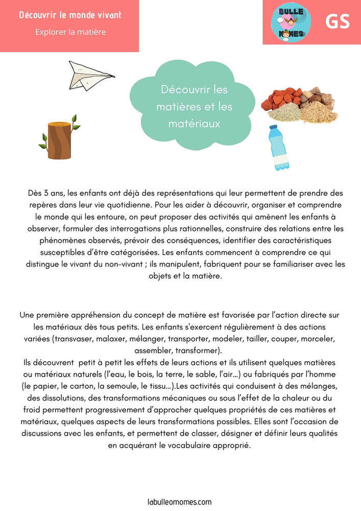 Découvrir les matières et les matériaux