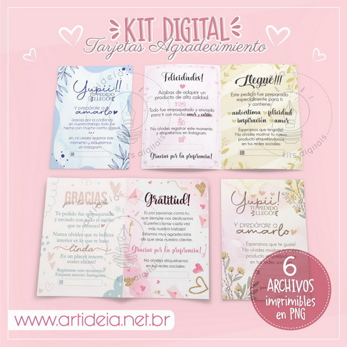 Kit Digital Tarjetas Agradecimiento #2 | Art Ideia - Kits