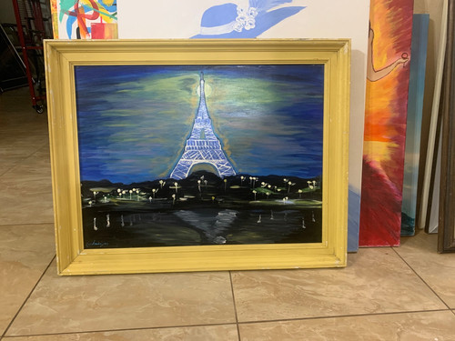 Painting of Nightfall of Eiffel Tower | Ochs Vintage Shop