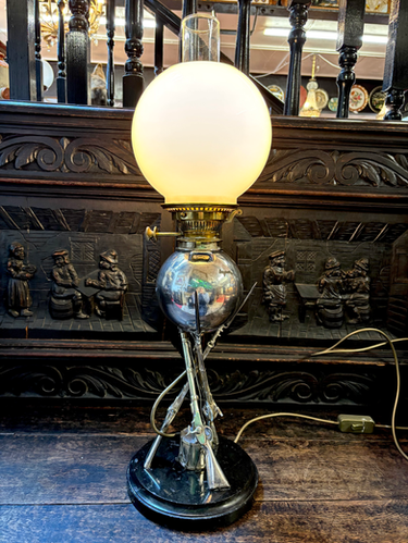 Antique Victorian Silver Plated Military Trophy/Oil Lamp Converted into ...