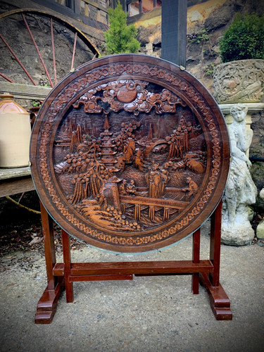 Hand Carved Chinese Diorama Tilt Top Coffee Table | Strichen Antiques