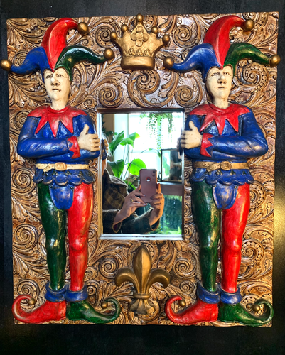 Decorative wall mirror designed by Alan Wallis. This mirror features ...