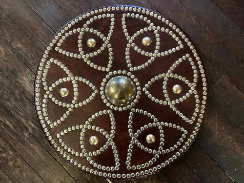 Scottish Handmade leather targe with brass stud detail | Strichen Antiques