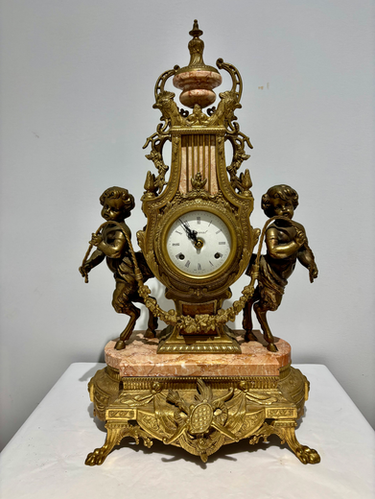 Vintage Italian Brevettato Brass and Pink Marble Faun Putti Figural ...