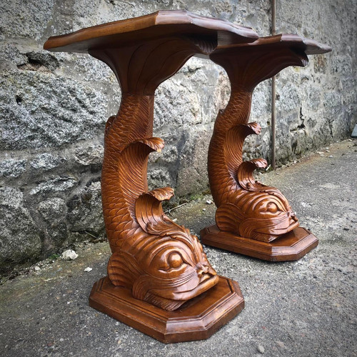 Oriental Carp Wooden stands. Koi Fish Plant Stands | Strichen Antiques