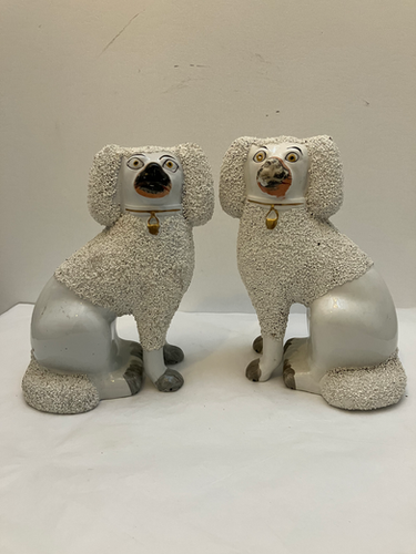 Pair of Small Staffordshire 19th Century Mantle Poodles | Strichen Antiques