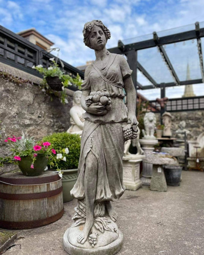 Beautiful Large Composite Stone Garden Statue Lady with Fruit ...