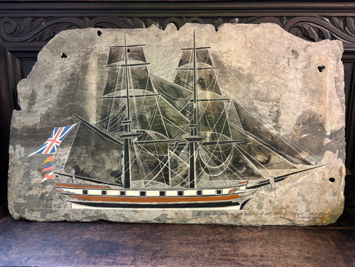 Large Piece of Cornish Slate with a Etching/painting of a 16-Gun ...