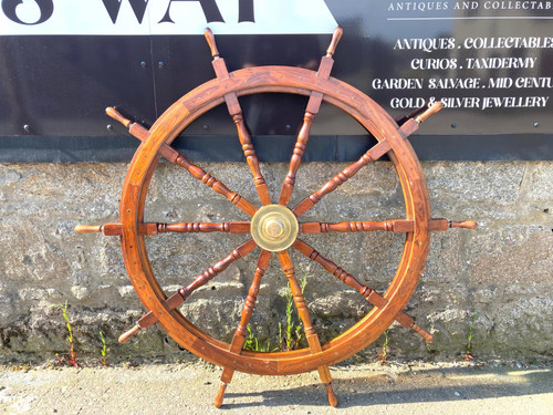 Large ships wheel with heavy brass centre Diameter 58” | Strichen Antiques