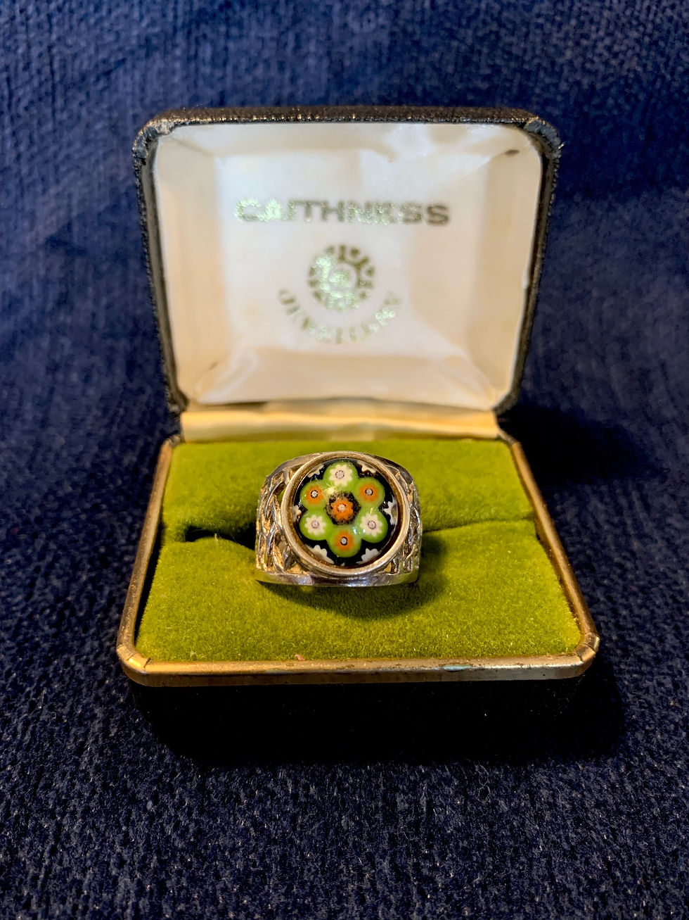 Large 1970’s Caithness Milliflori Glass & Stirling Silver Ring in ...