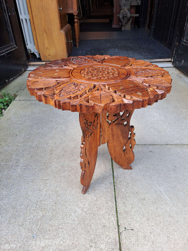 Indian Hand Carved Fold Away Side Table | Strichen Antiques