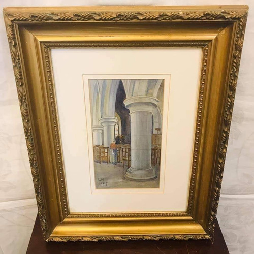 Watercolour of Aberdeen Church by Lillian Huntl | Strichen Antiques