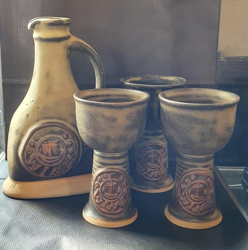 1960's Tremar Pottery Wine Jug & Three Goblets, | Strichen Antiques