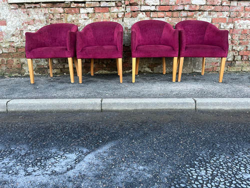 Set of Four Red Velour Tub Cafe Style Chairs Good Condition | Strichen ...