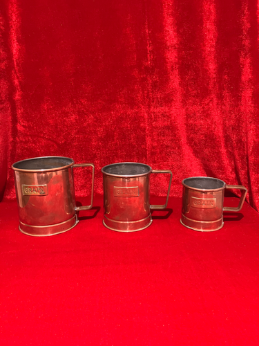 Set of 3 Antique Copper and Brass Grain Measuring Cups | Strichen Antiques