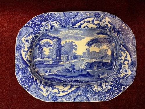 Small Spode Italian Oval Blue Serving Dish | Strichen Antiques