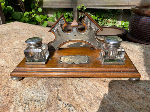Antique Victorian Oak Inkwell Stand | Strichen Antiques