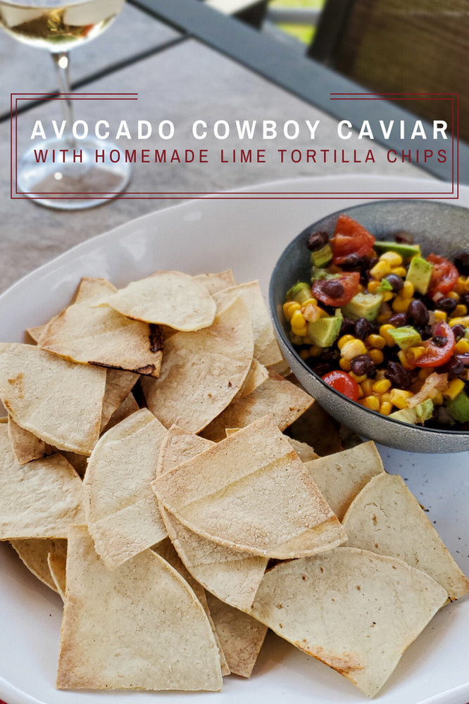 Avocado Cowboy Caviar with Homemade "Hint-of-Lime" Tortilla Chips