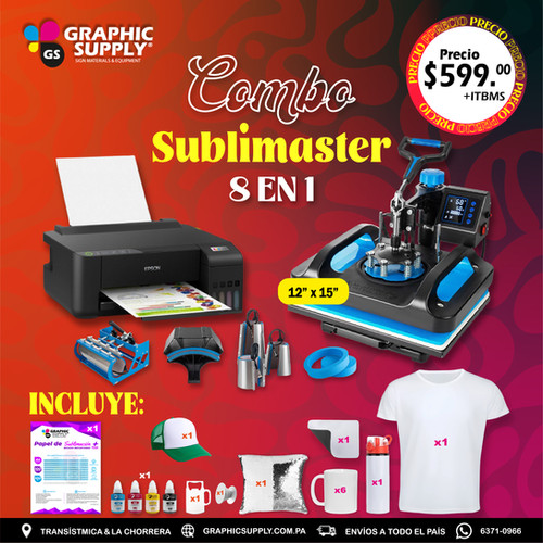 COMBO SUBLIMASTER 8 EN 1 MEDIDA 12¨x 15¨ CON IMPRESORA | Graphic Supply PTY
