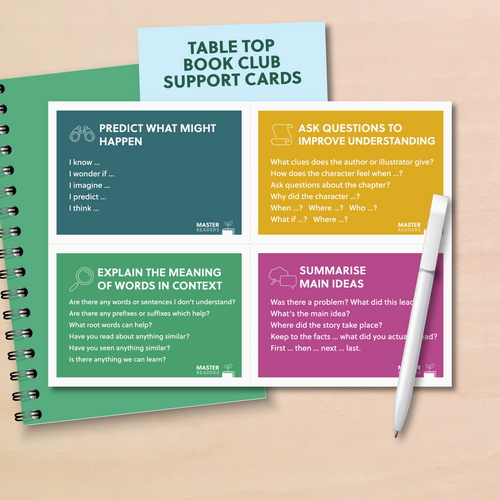 A4 Table top Book Club Support Cards | Master Readers
