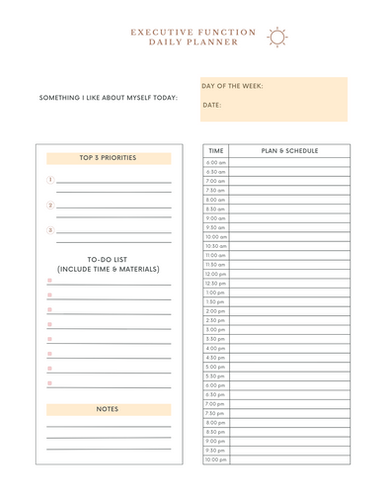 Executive Function Daily Planner - Adults | My Site