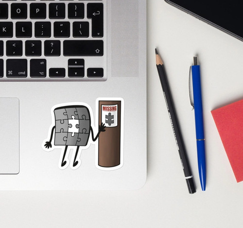 Funny Missing Piece Sticker, Puzzle Pun Clipart Decal, Cartoon Vinyl ...