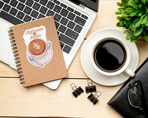 Jigsaw & Java Sticker, Funny Puzzle Pun, Cute Latte Art Cartoon, Vinyl ...
