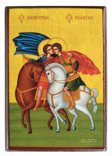 SAINTS GEORGE AND DEMETRIUS, ON HORSEBACK | S&K BYZANTINE ICONS