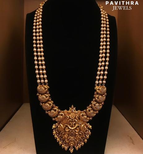 Pure Gold Antique Pearl Haara Pavithra Jewels