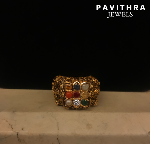 Pure Gold Antique Navrathna Ring. | Pavithra Jewels