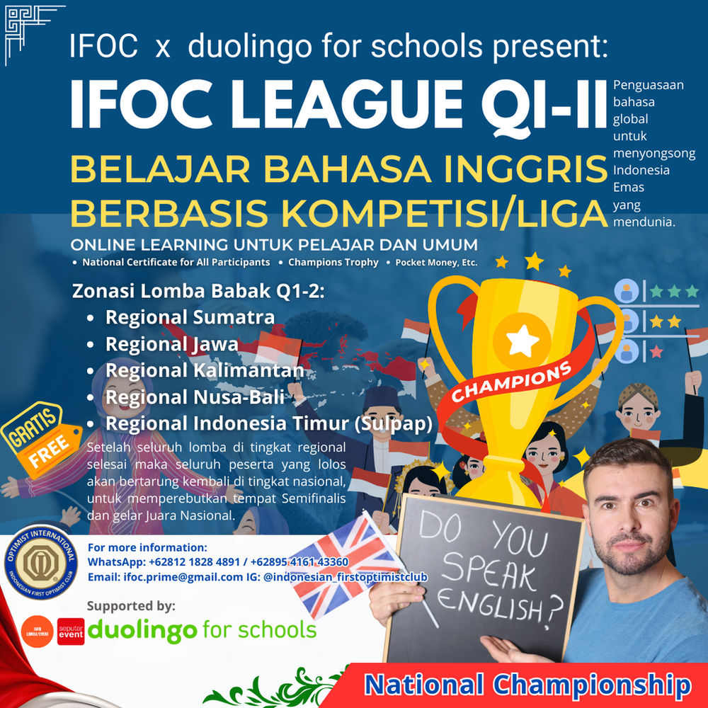 Indonesian First Optimist Club x Duolingo for schools - IFOC League Q1-2 | seputarevent