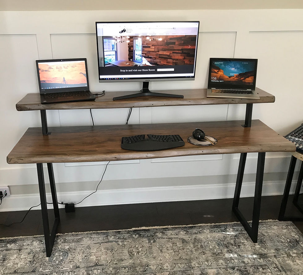 Custom computer desk with live edge sweetgum slabs and custom welded ...